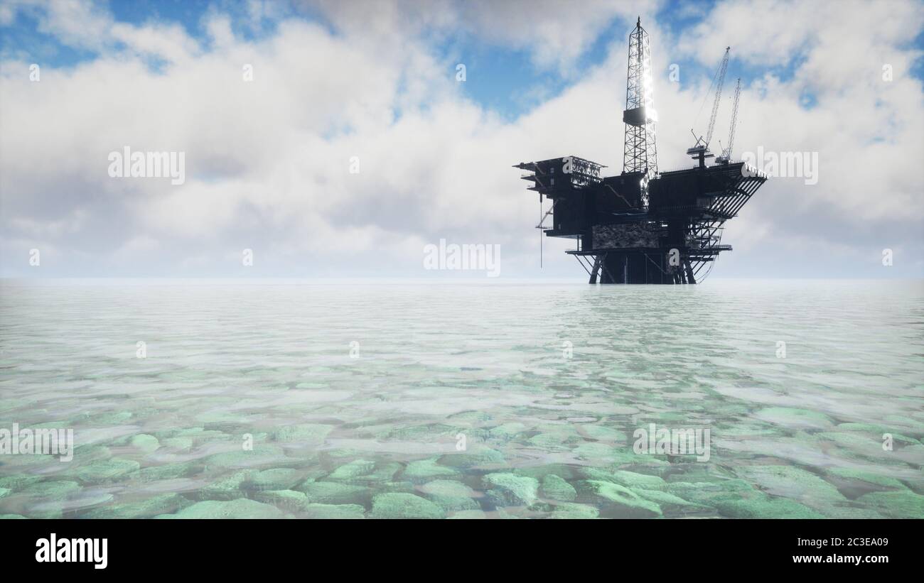 Large Pacific Ocean offshore oil rig drilling platform Stock Photo - Alamy