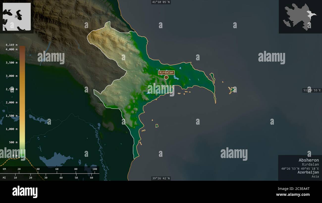 Absheron, region of Azerbaijan. Colored shader data with lakes and ...