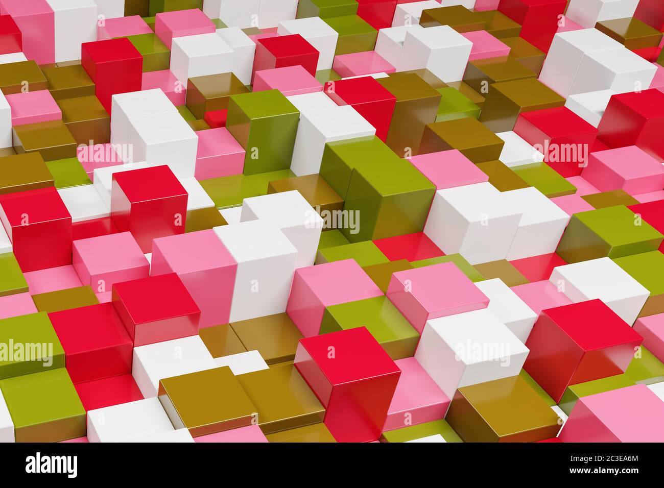 Colored cubes in a green red rose white color scheme Stock Photo - Alamy