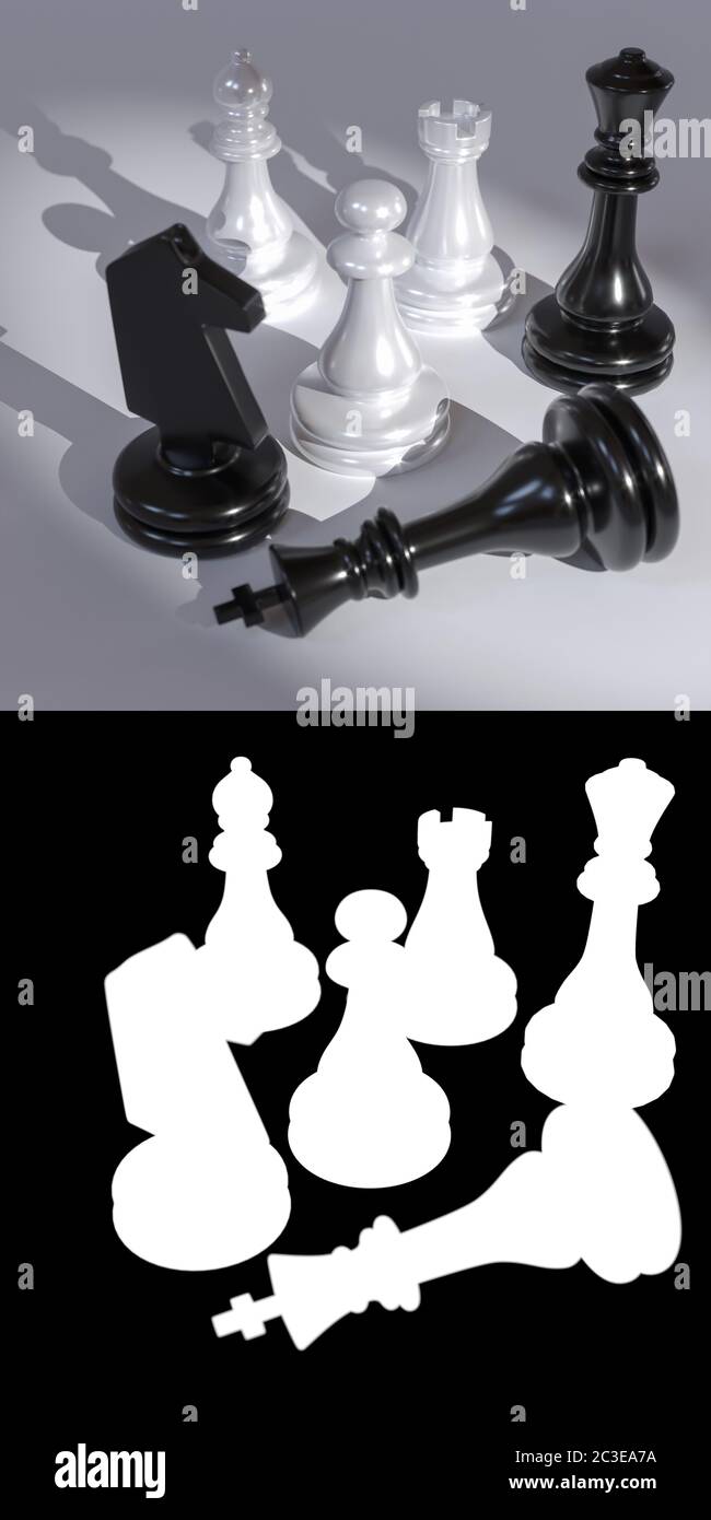3D illustration of chess pieces on a white background close-up with ...