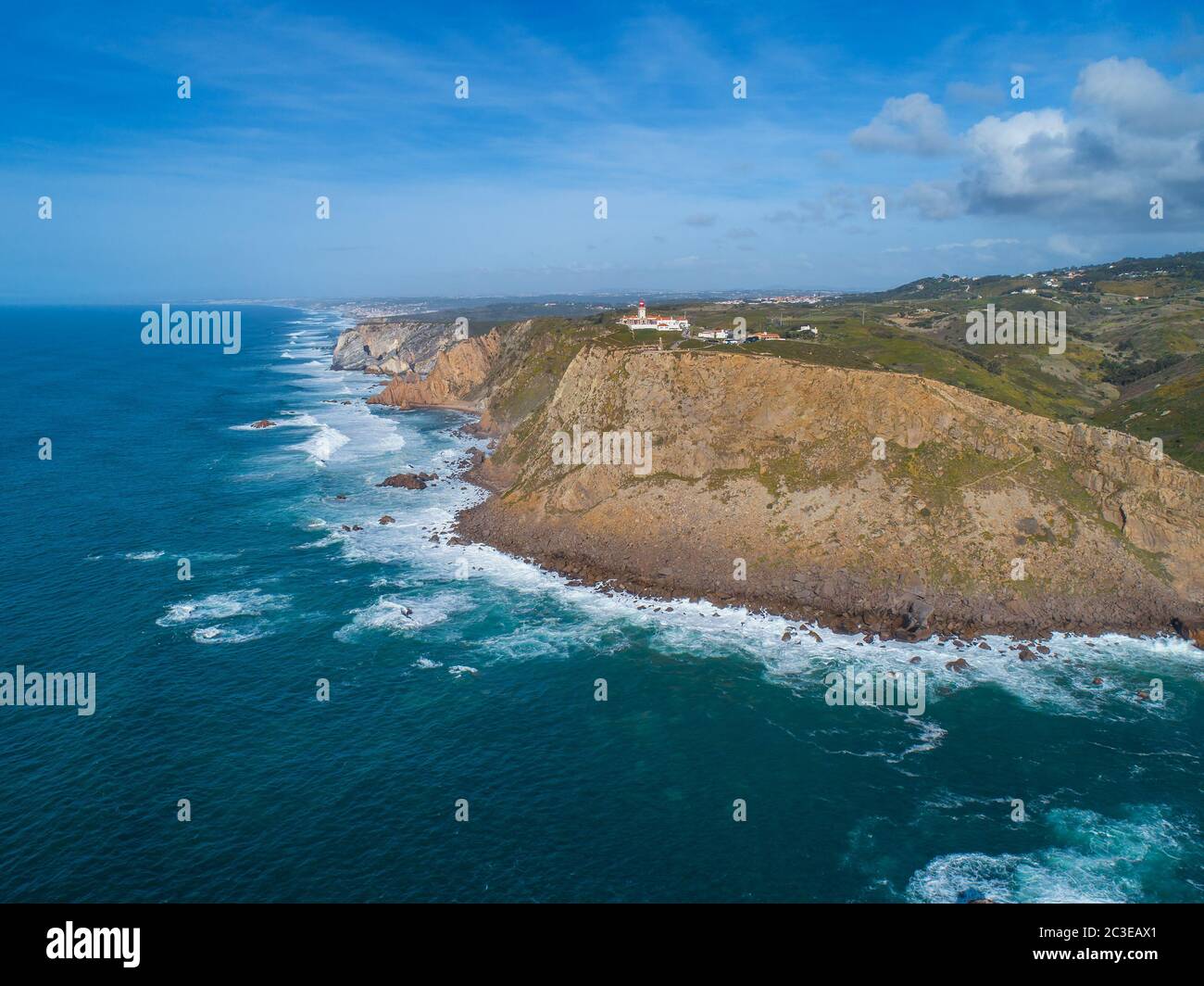 Aerial view of lighthouse at Cape Roca Stock Photo - Alamy