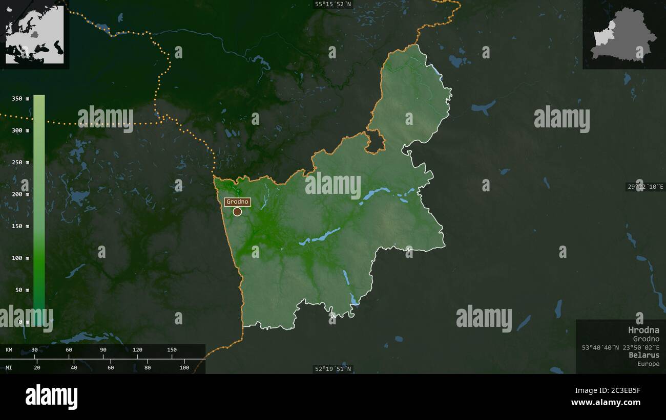 Hrodna, region of Belarus. Colored shader data with lakes and rivers ...