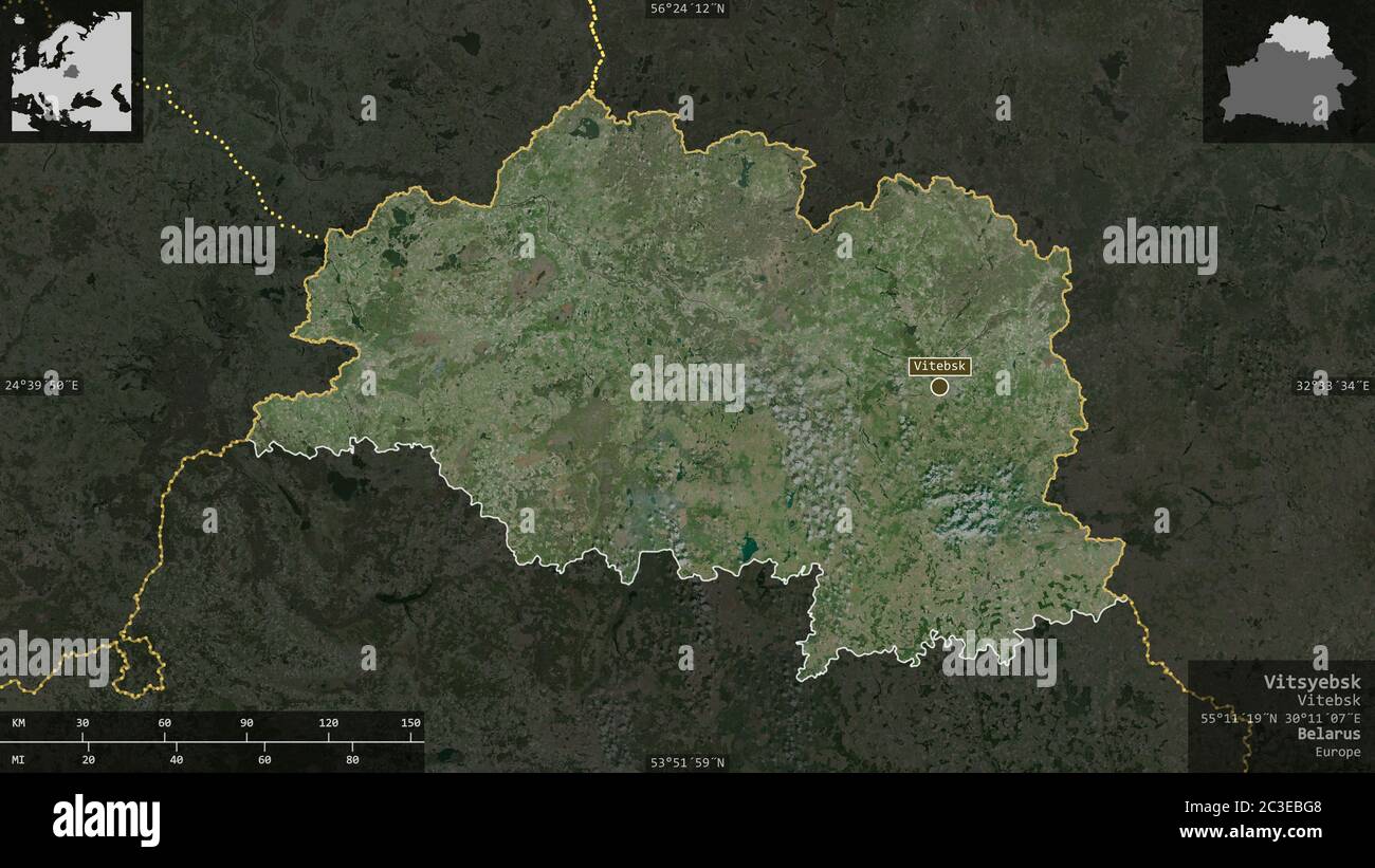 Vitsyebsk, region of Belarus. Satellite imagery. Shape presented ...