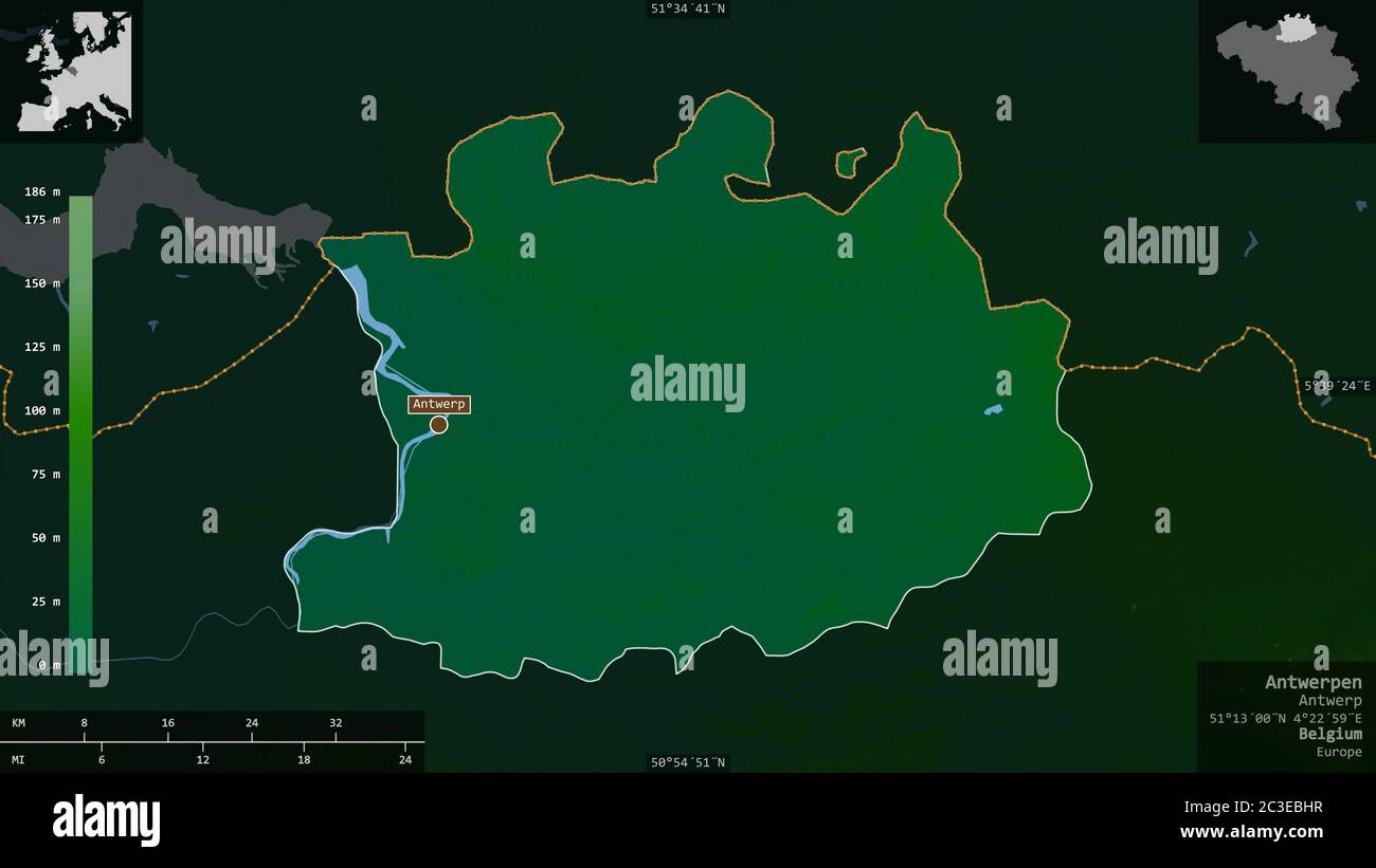 Antwerpen, province of Belgium. Colored shader data with lakes and ...