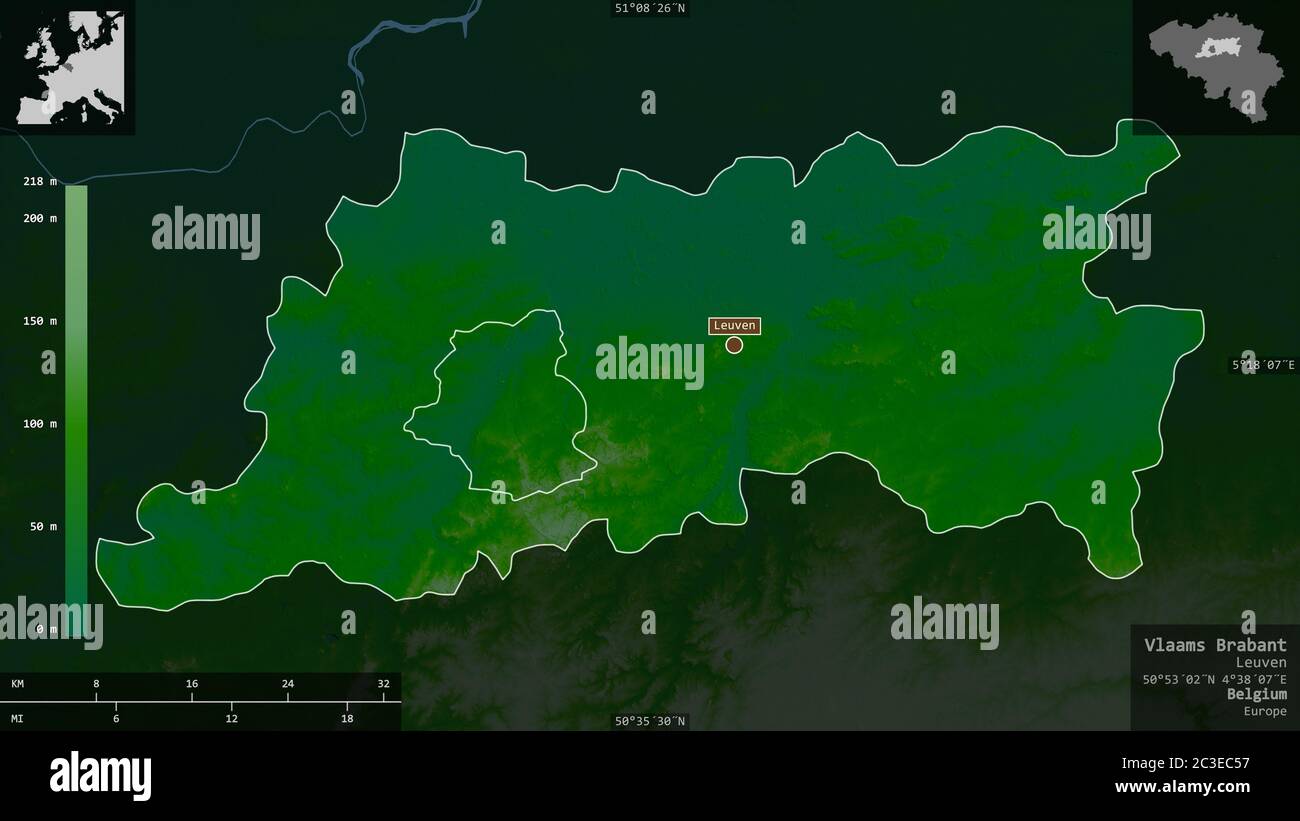 Vlaams Brabant, province of Belgium. Colored shader data with lakes and ...
