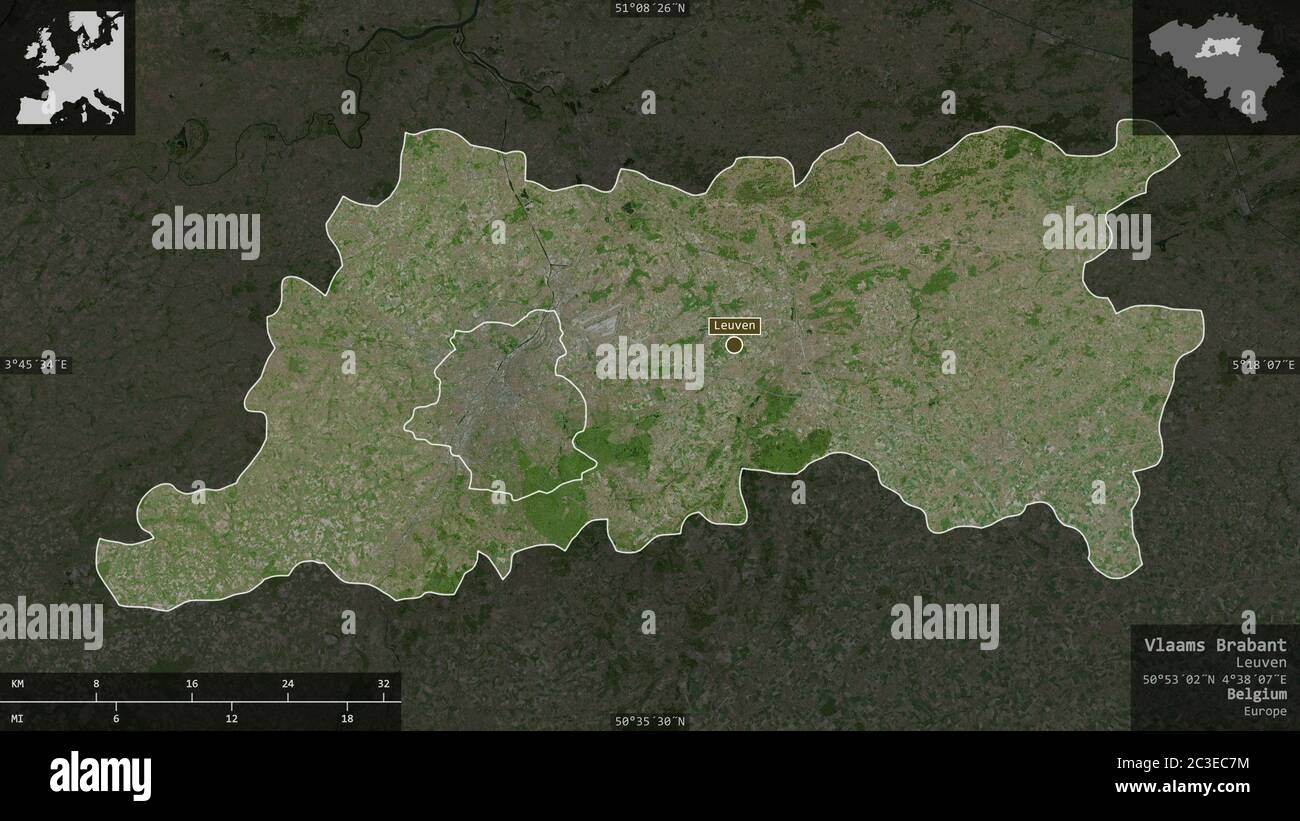 Vlaams Brabant, province of Belgium. Satellite imagery. Shape presented ...