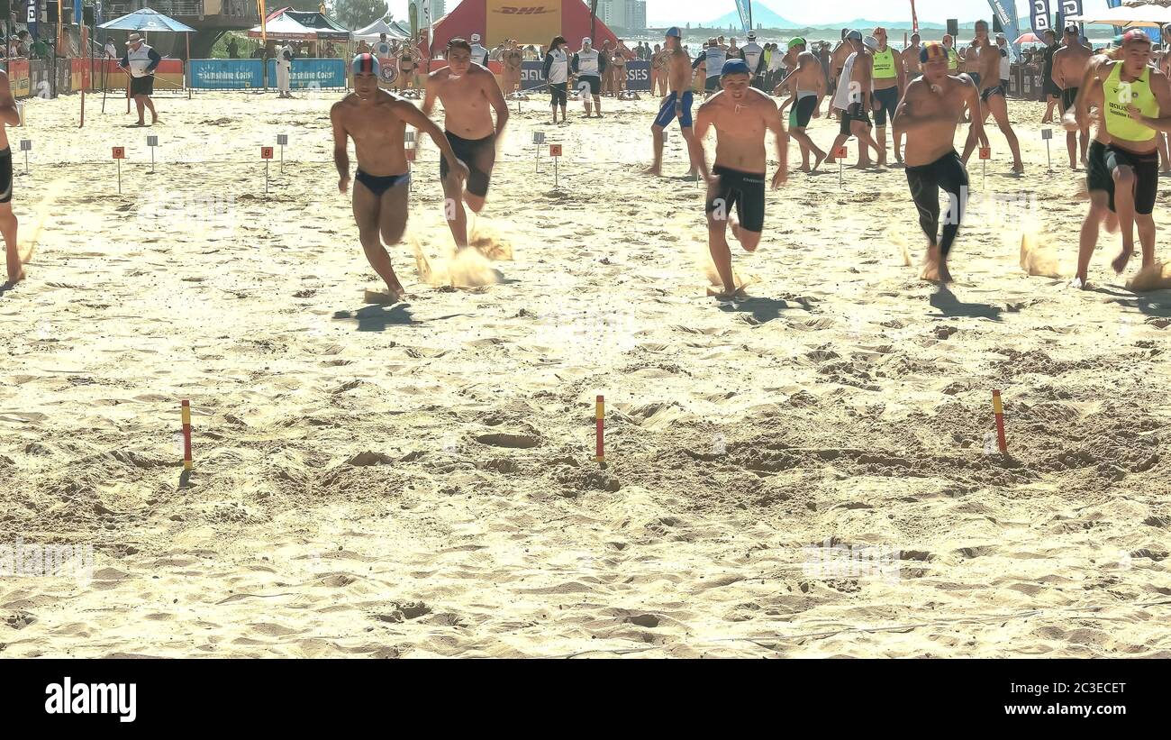 MOOLOOLABA, QUEENSLAND, AUSTRALIA- APRIL 22, 2016: boy's surf life ...