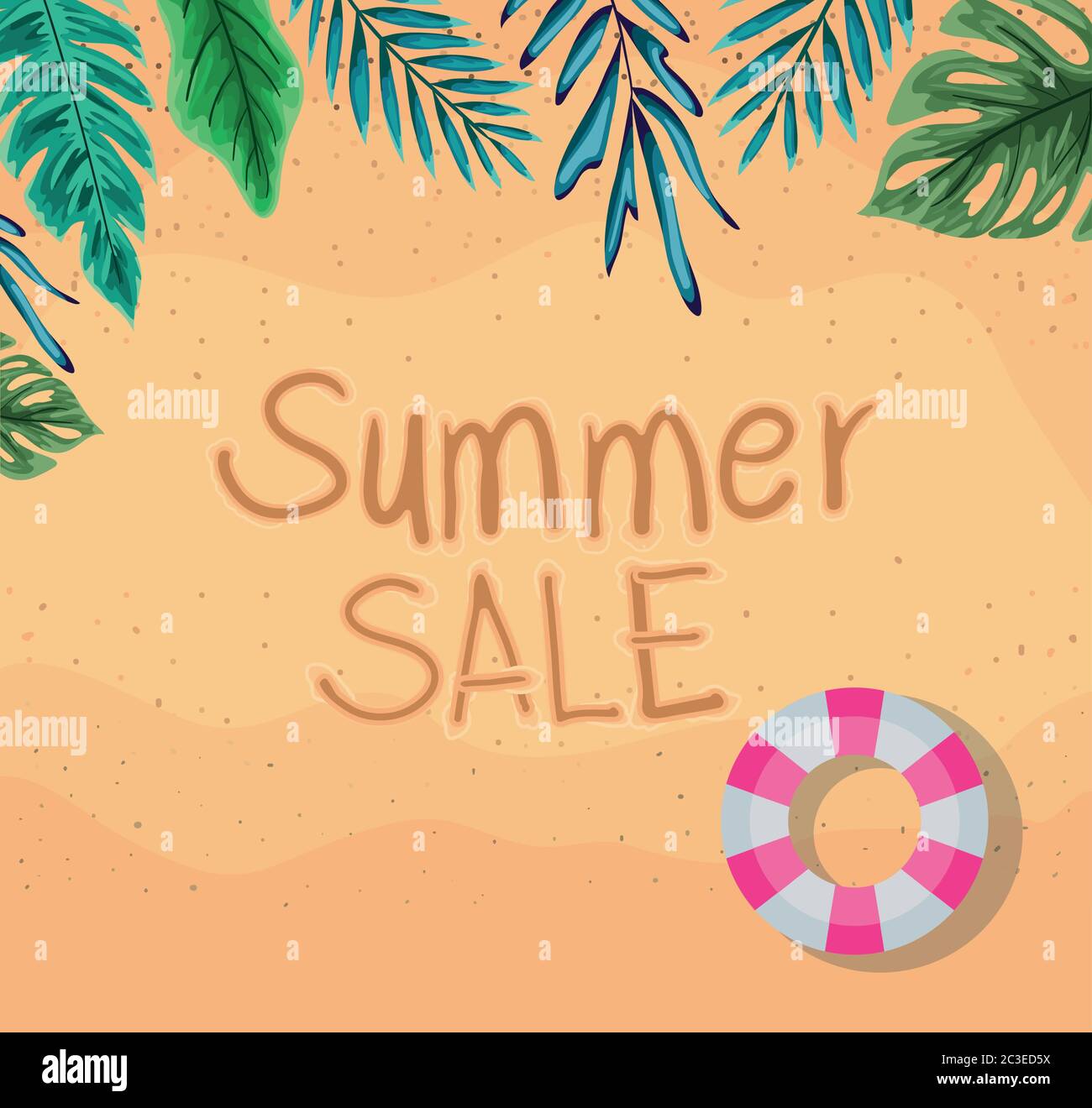 beach with summer sale float and leaves text top view design, Summer ...
