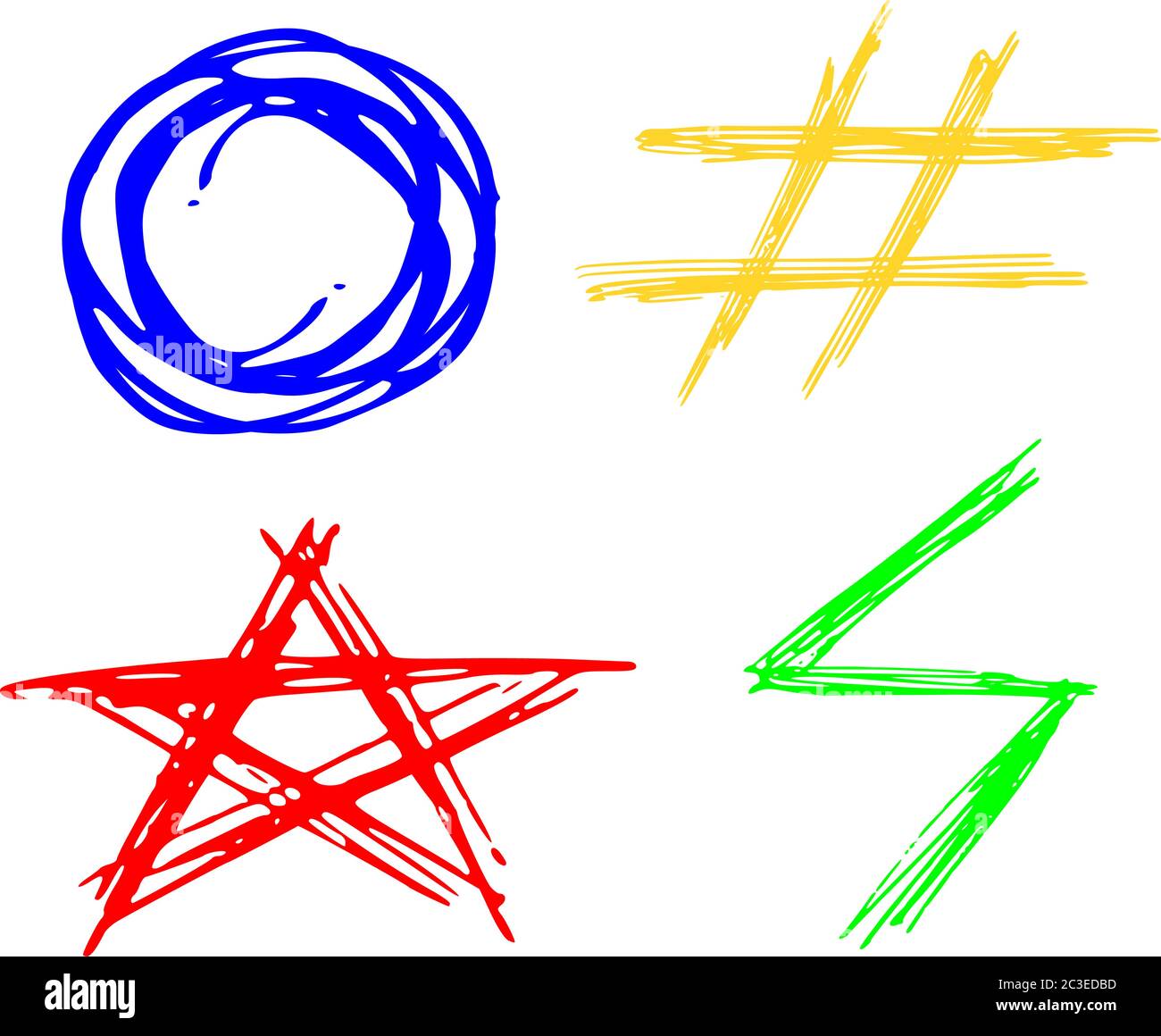 Basic design elements including circle, hash, star and lightning bolt ...