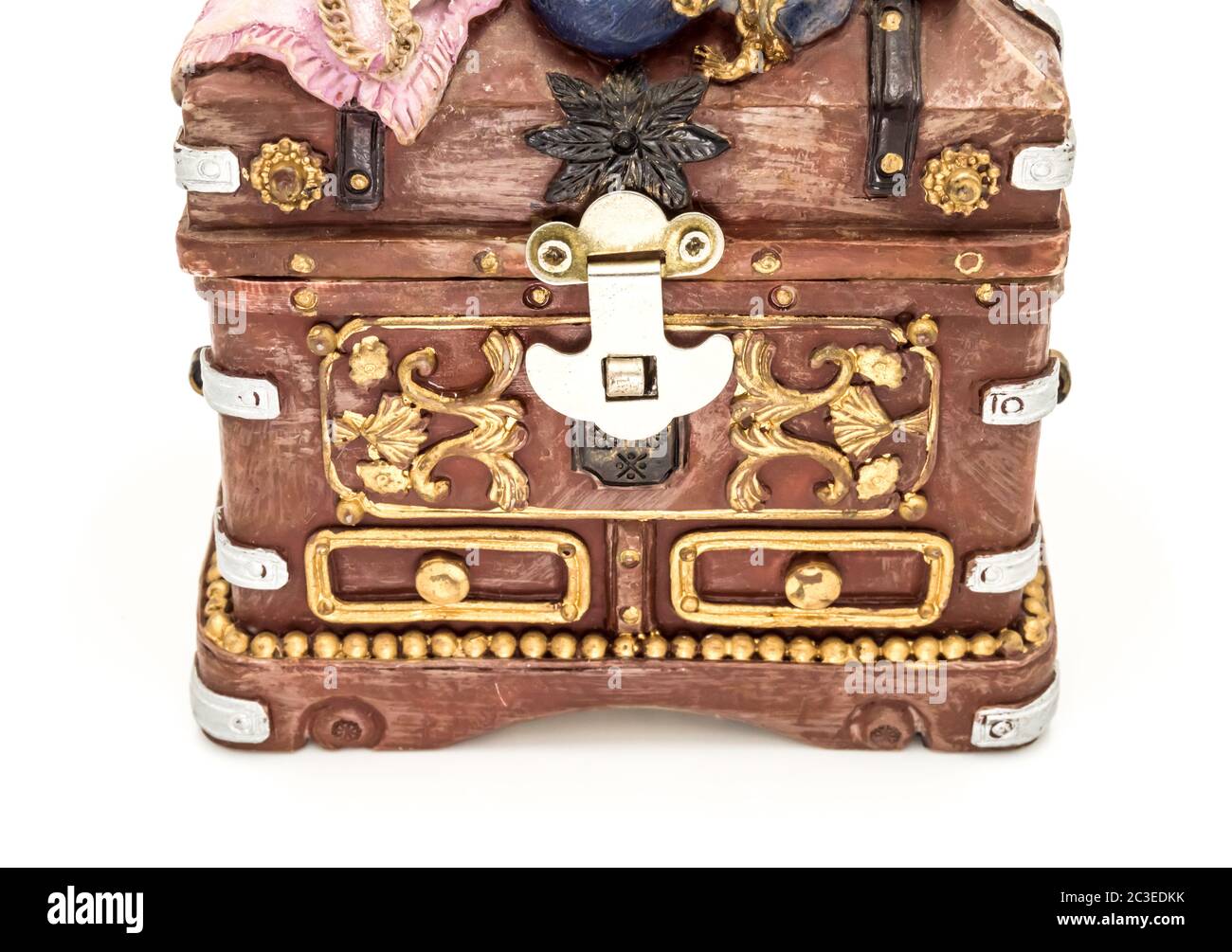 Front side of an old treasure chest on white background Stock Photo - Alamy