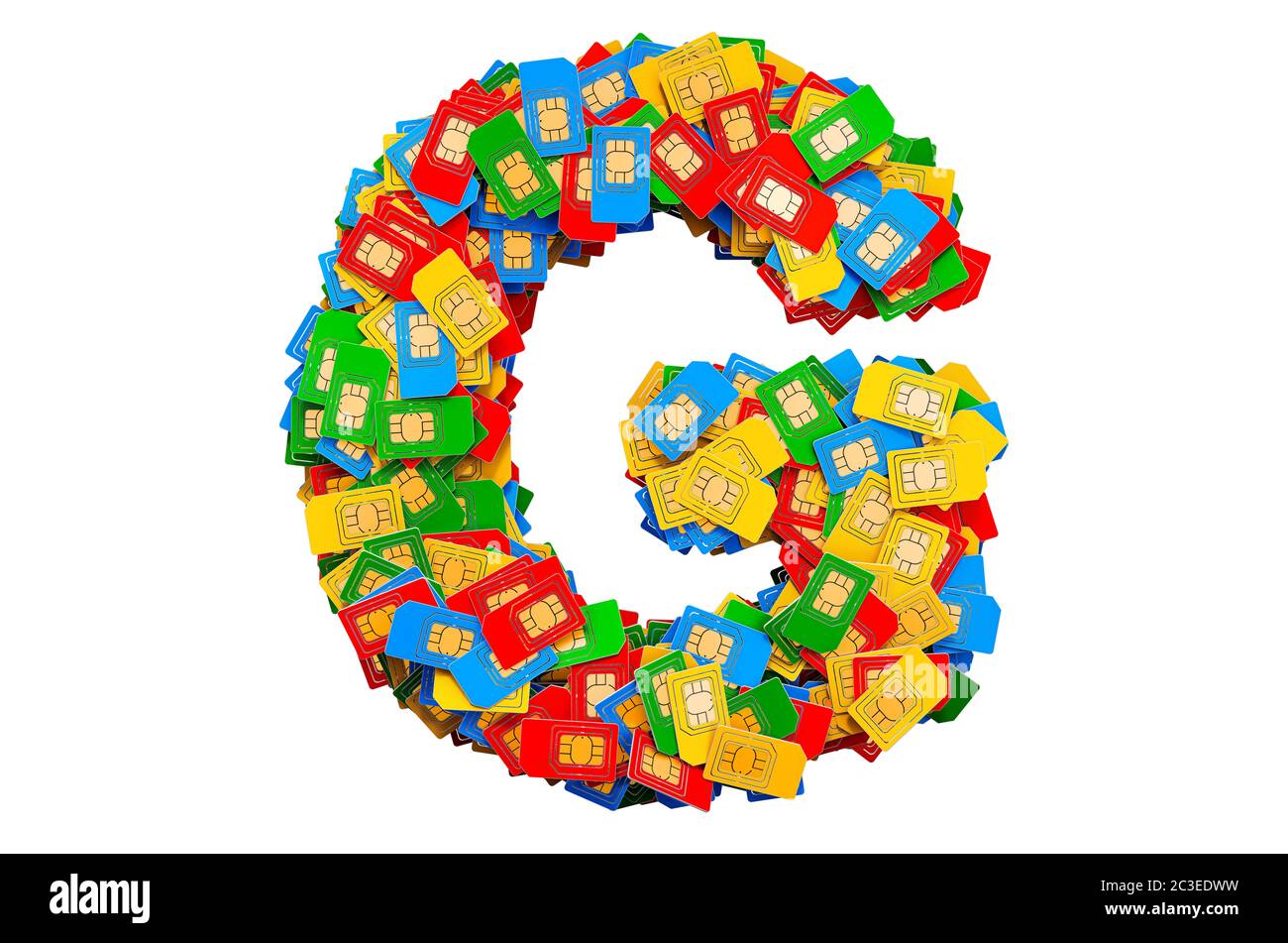 Letter G from colored SIM cards, 3D rendering isolated on white ...