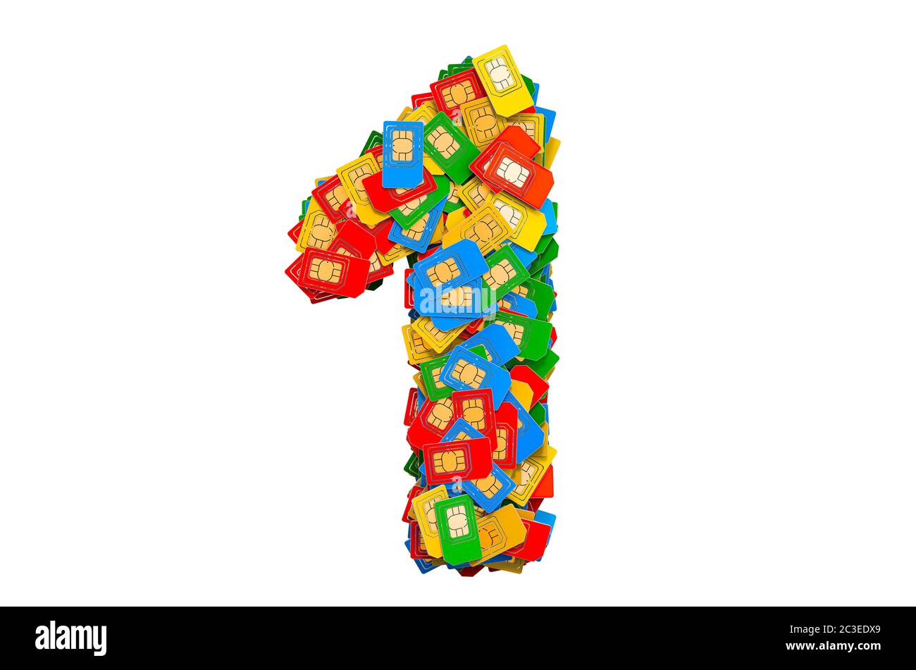 Number 1 from colored SIM cards, 3D rendering isolated on white ...