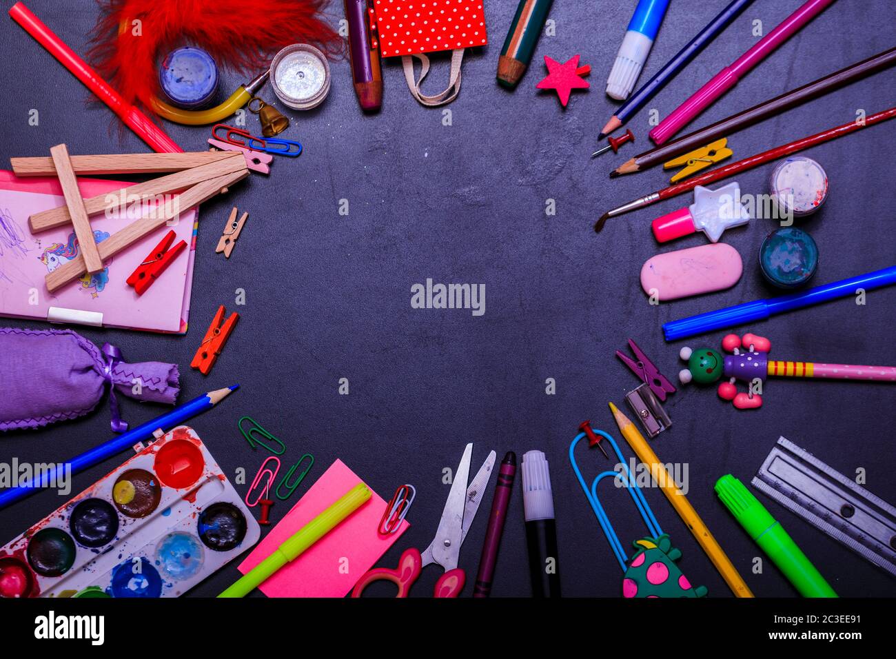 Back to school education concept. School supplies stationery equipment ...