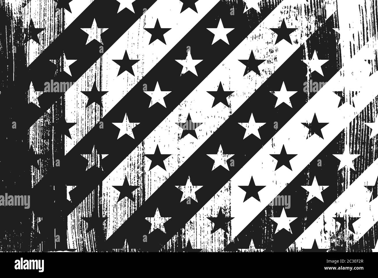 Grunge stripe pattern with stars. Horizontal black and white backdrop ...