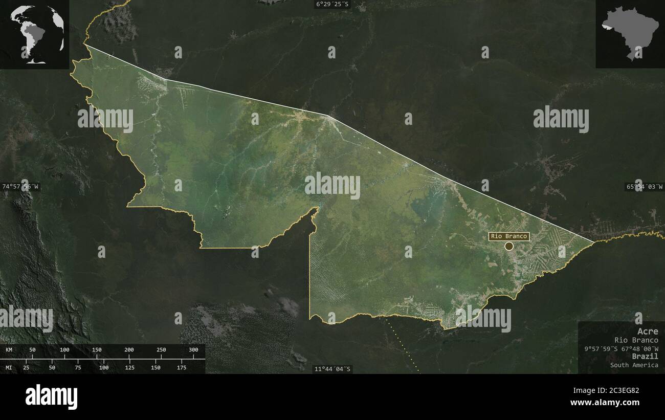 Acre, state of Brazil. Satellite imagery. Shape presented against its ...