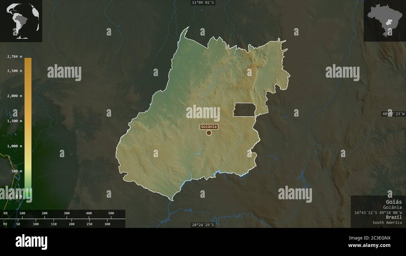 Goiás, state of Brazil. Colored shader data with lakes and rivers ...