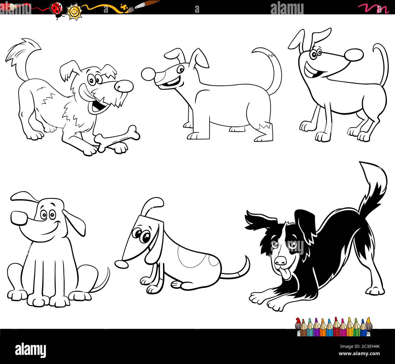 cartoon dogs and puppies set coloring book page Stock Photo - Alamy