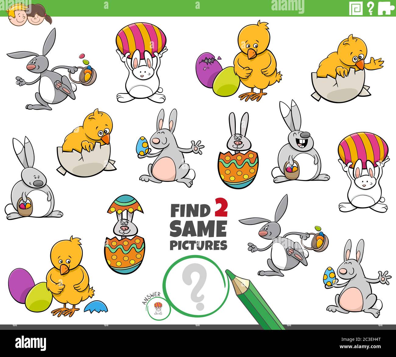 find two same Easter characters game for children Stock Photo - Alamy