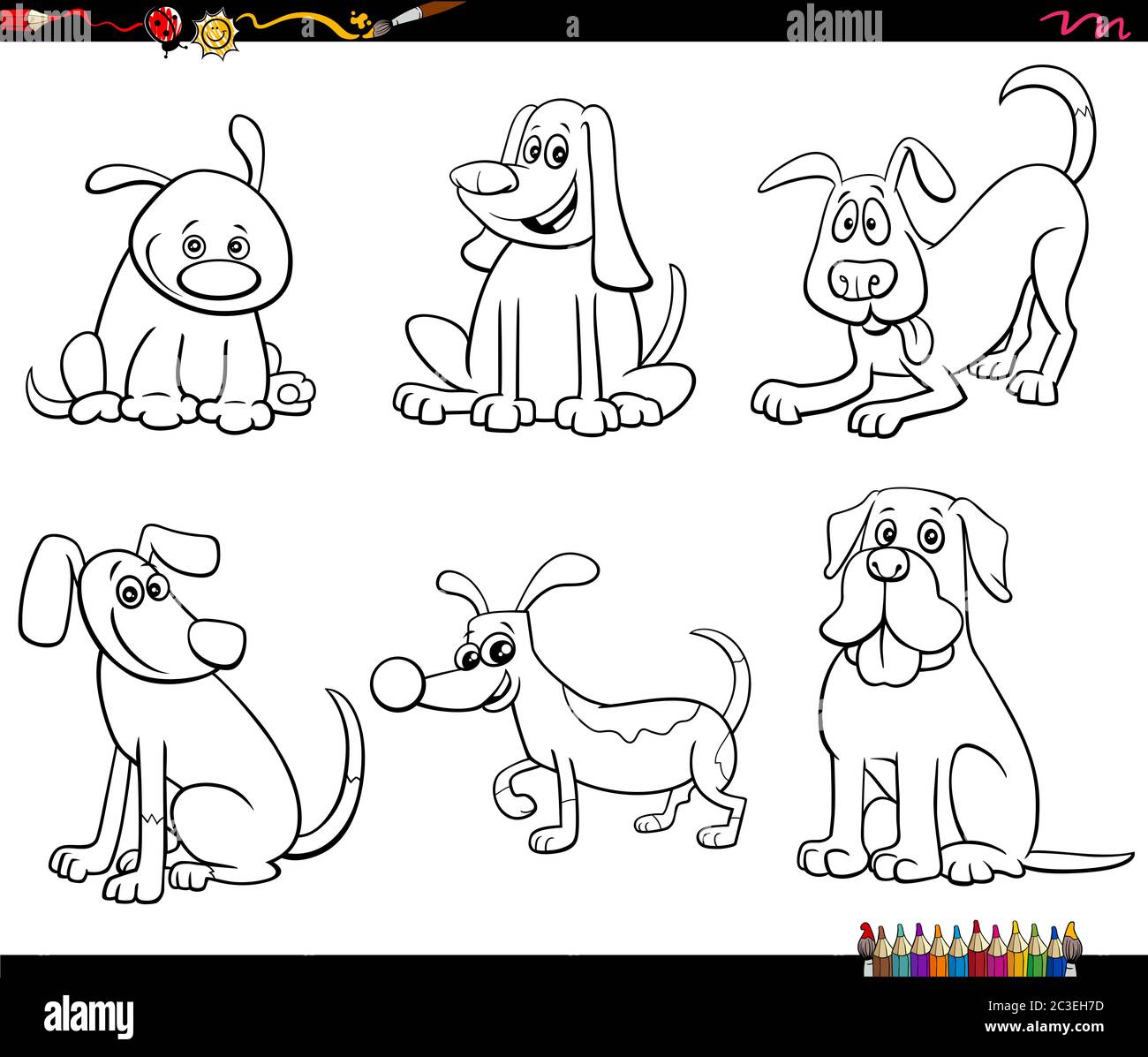 cartoon dog characters set coloring book page Stock Photo - Alamy