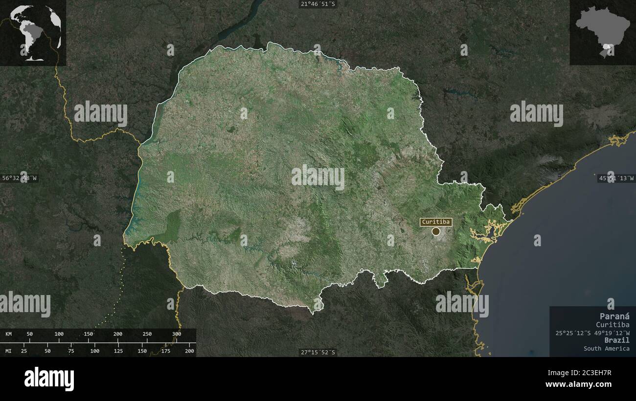 Paraná, state of Brazil. Satellite imagery. Shape presented against its ...