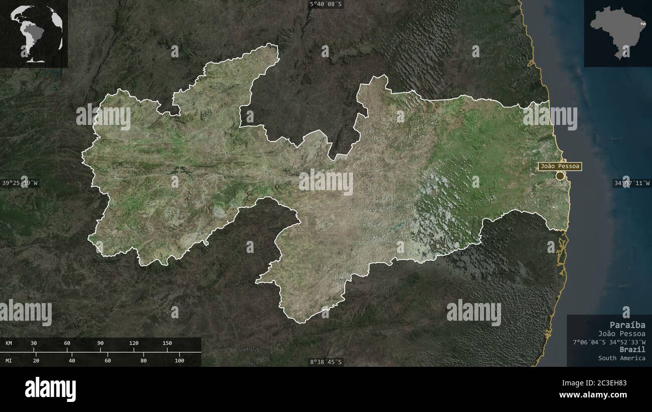 Paraíba, state of Brazil. Satellite imagery. Shape presented against ...