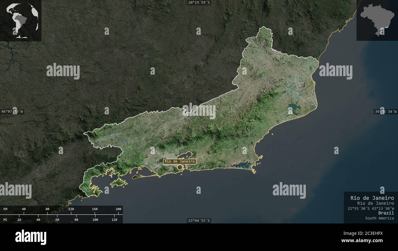 Rio de Janeiro, state of Brazil. Satellite imagery. Shape presented ...