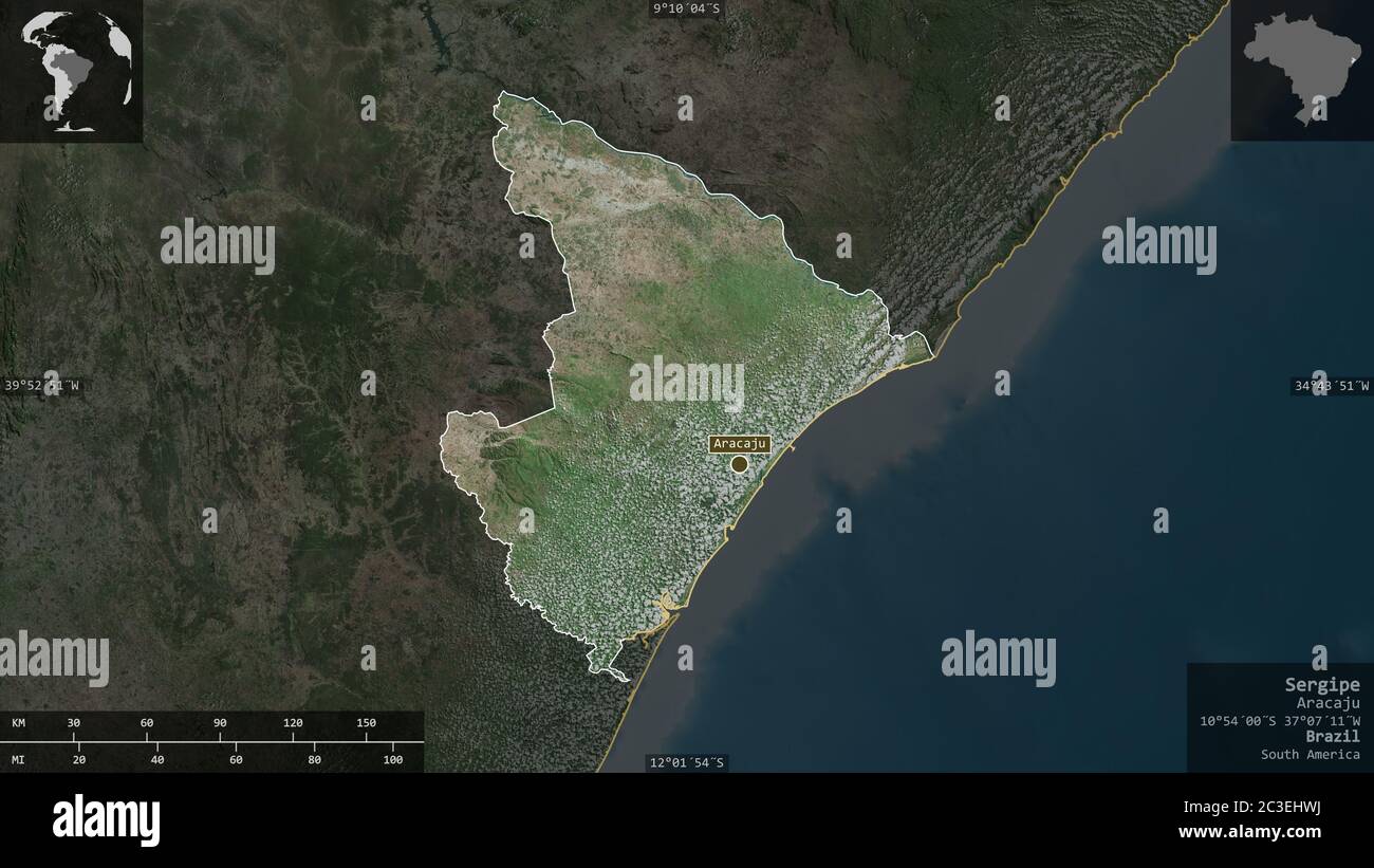 Sergipe, state of Brazil. Satellite imagery. Shape presented against ...