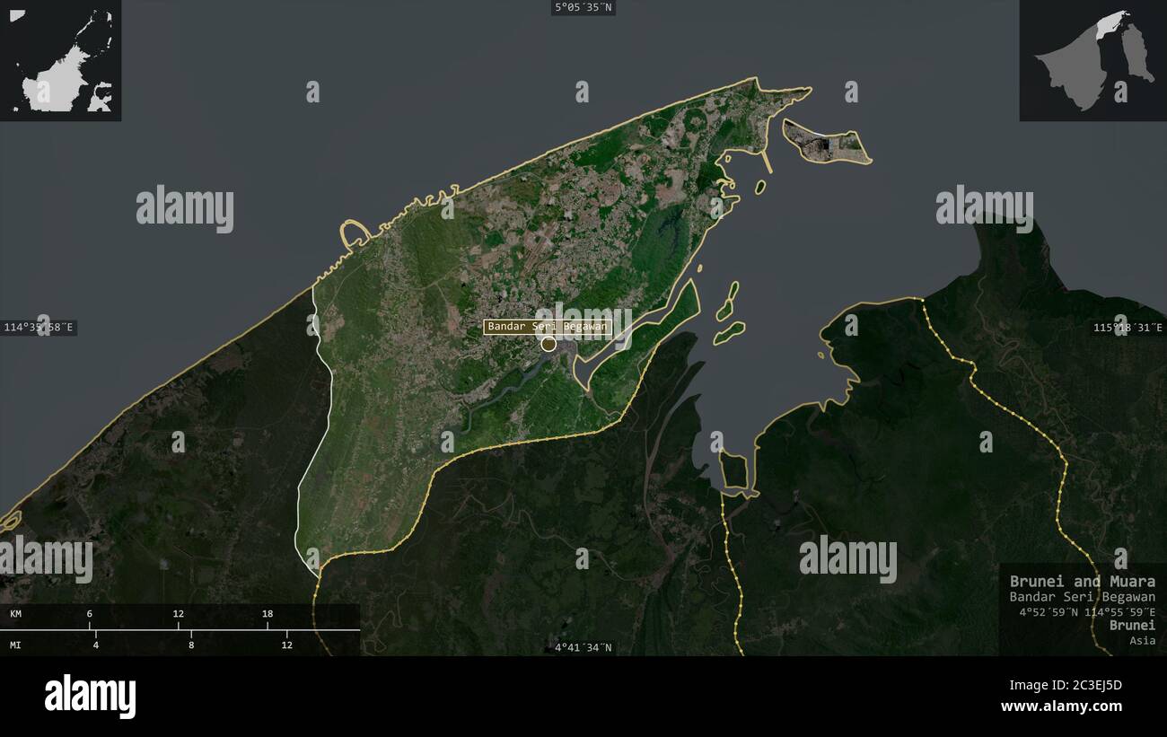 Brunei and Muara, district of Brunei. Satellite imagery. Shape ...