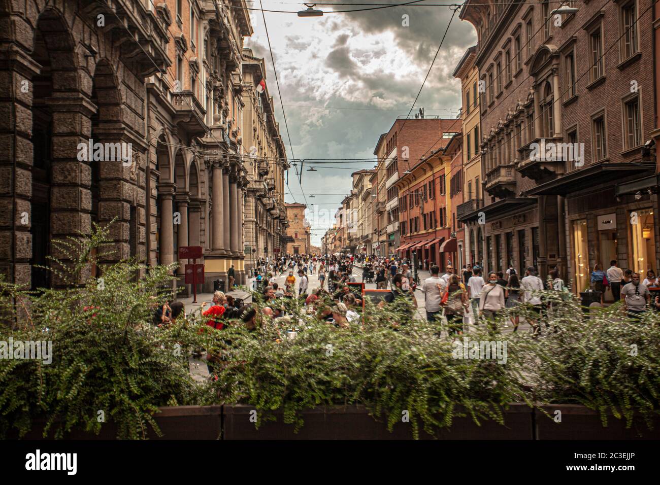 Via Rizzoli in Bologna, Italy with his historical Building Stock Photo ...