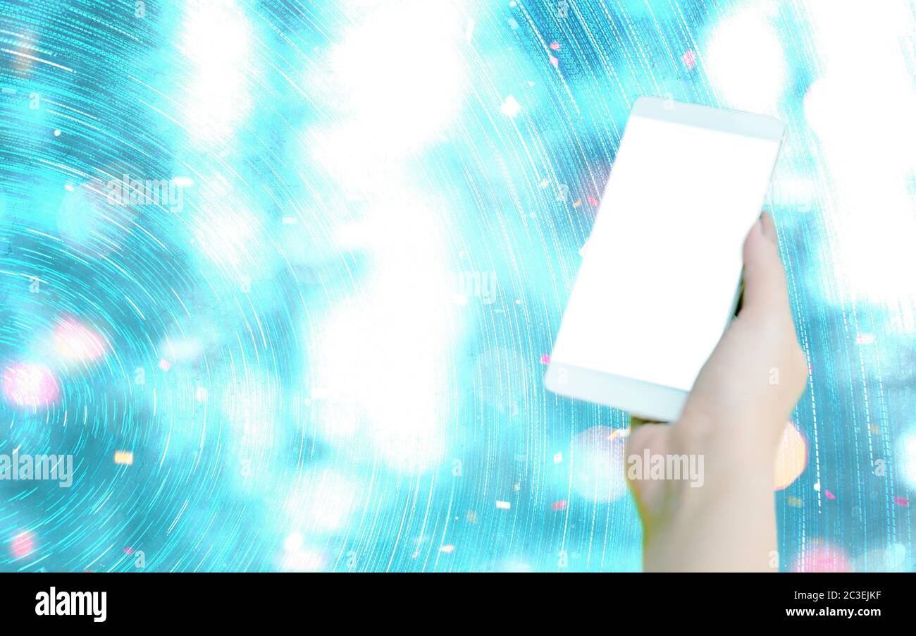 Modern Gadgets With White Display Screen Under Colorful Bokeh ...