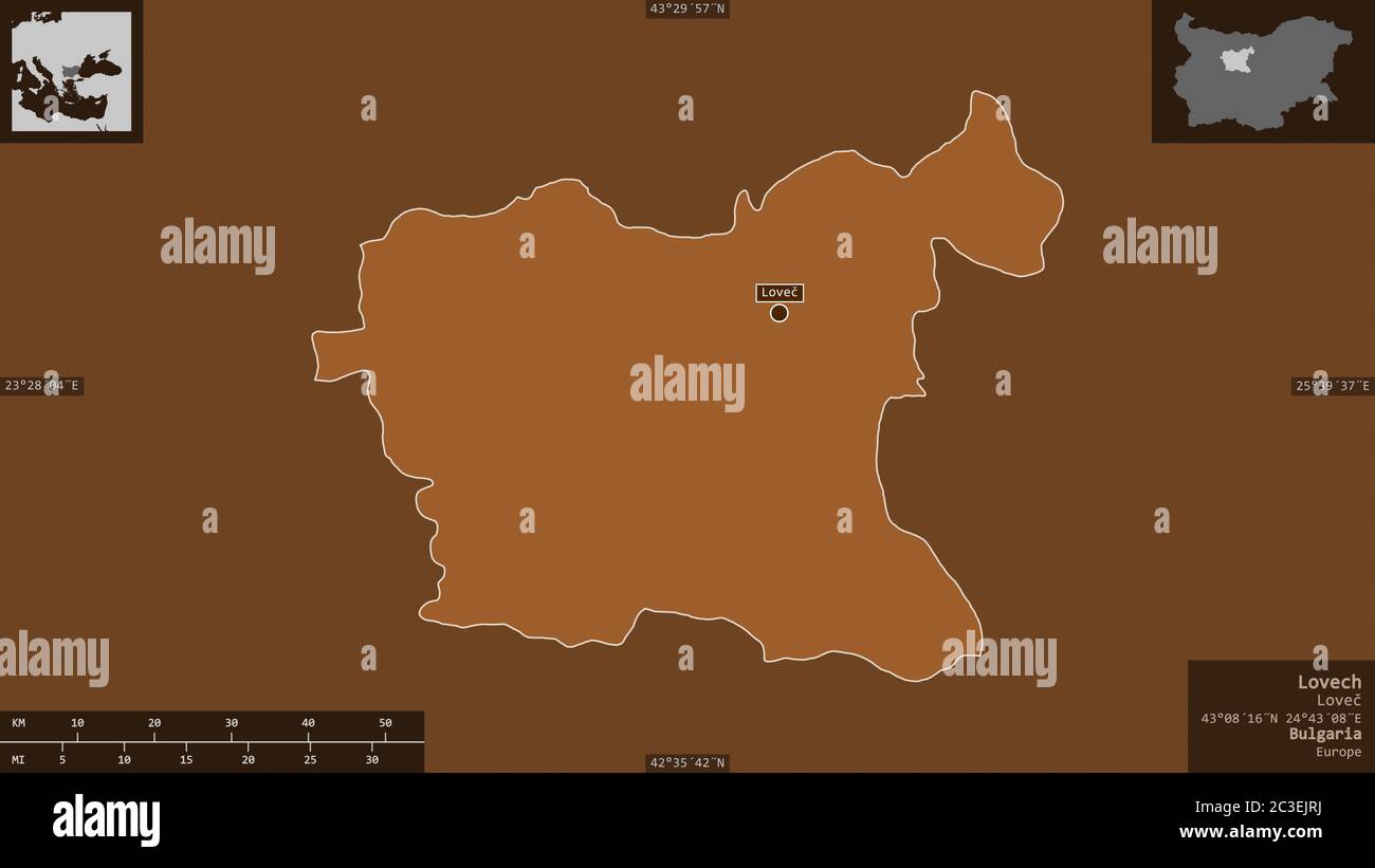 Lovech, province of Bulgaria. Patterned solids with lakes and rivers ...