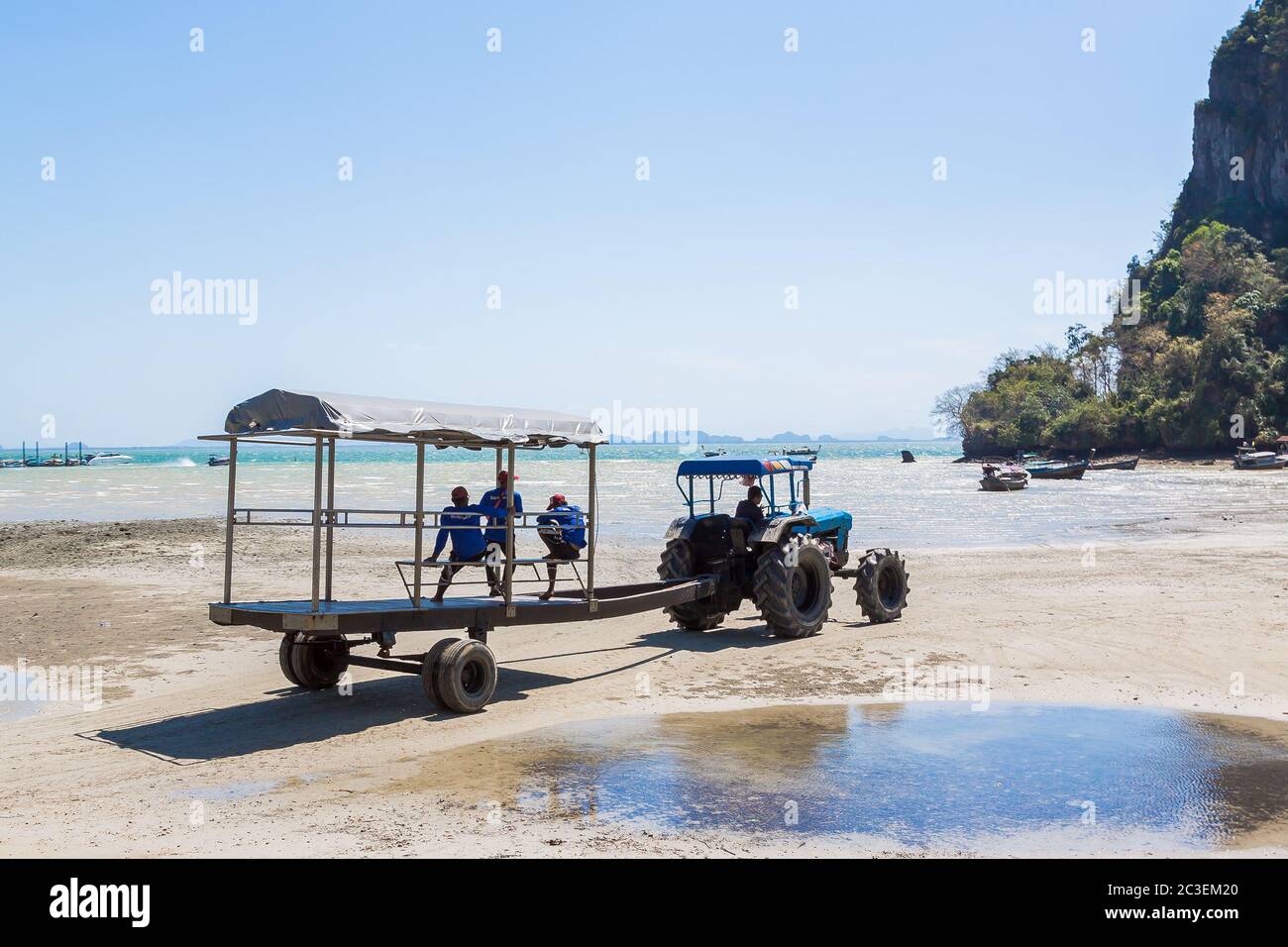 Krabi Province, Thailand - May 12, 2019: A special tractor with a ...
