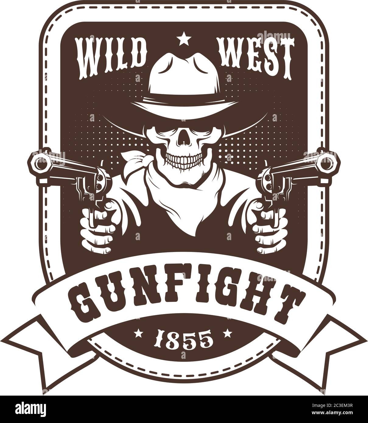 Skull Cowboy western badge - bandit with guns Stock Vector Image & Art ...