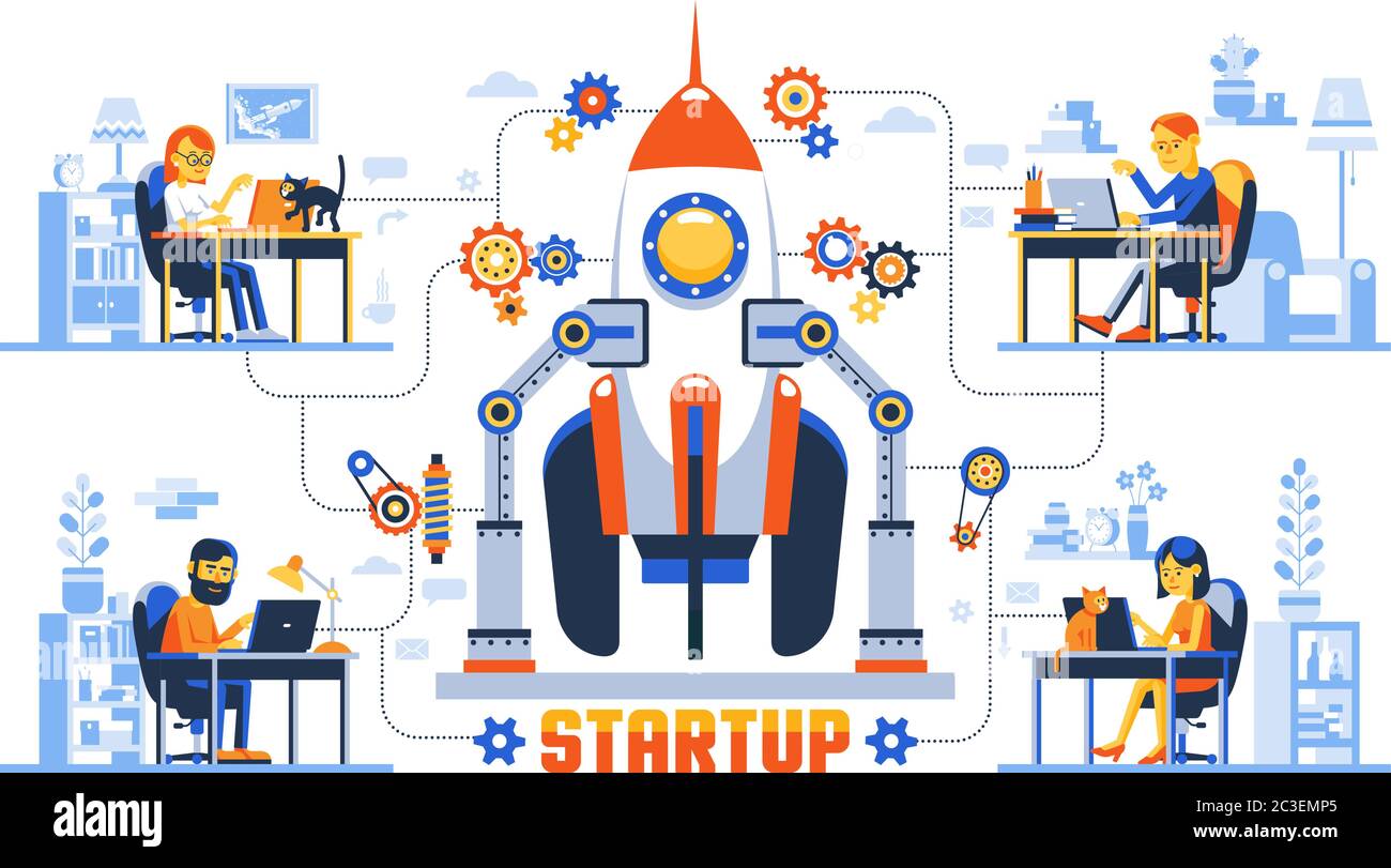Startup concept people launch spaceship rocket hi-res stock photography ...