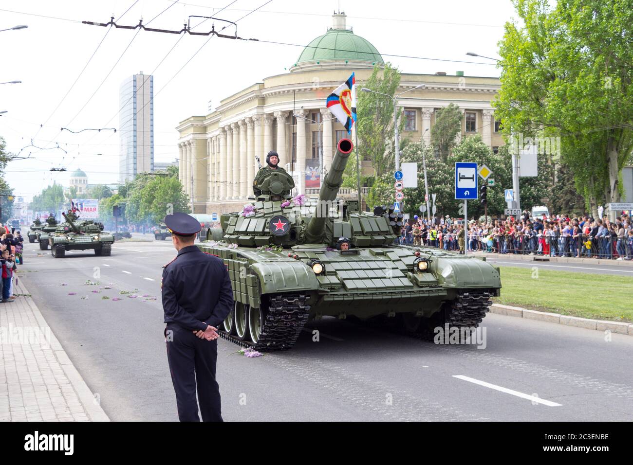 Donetsk, Donetsk People's Republic, Ukraine, May 9, 2018. A column of ...