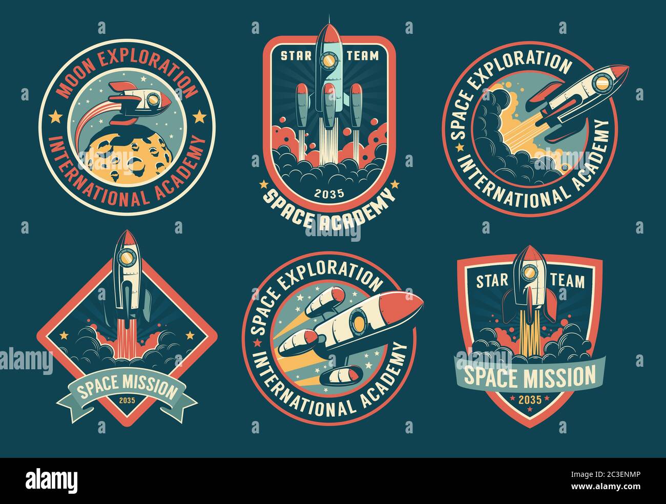 Space vintage badges, emblems and labels set Stock Vector Image & Art ...