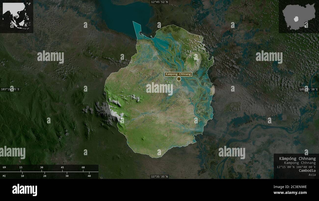 Kâmpóng Chhnang, province of Cambodia. Satellite imagery. Shape ...