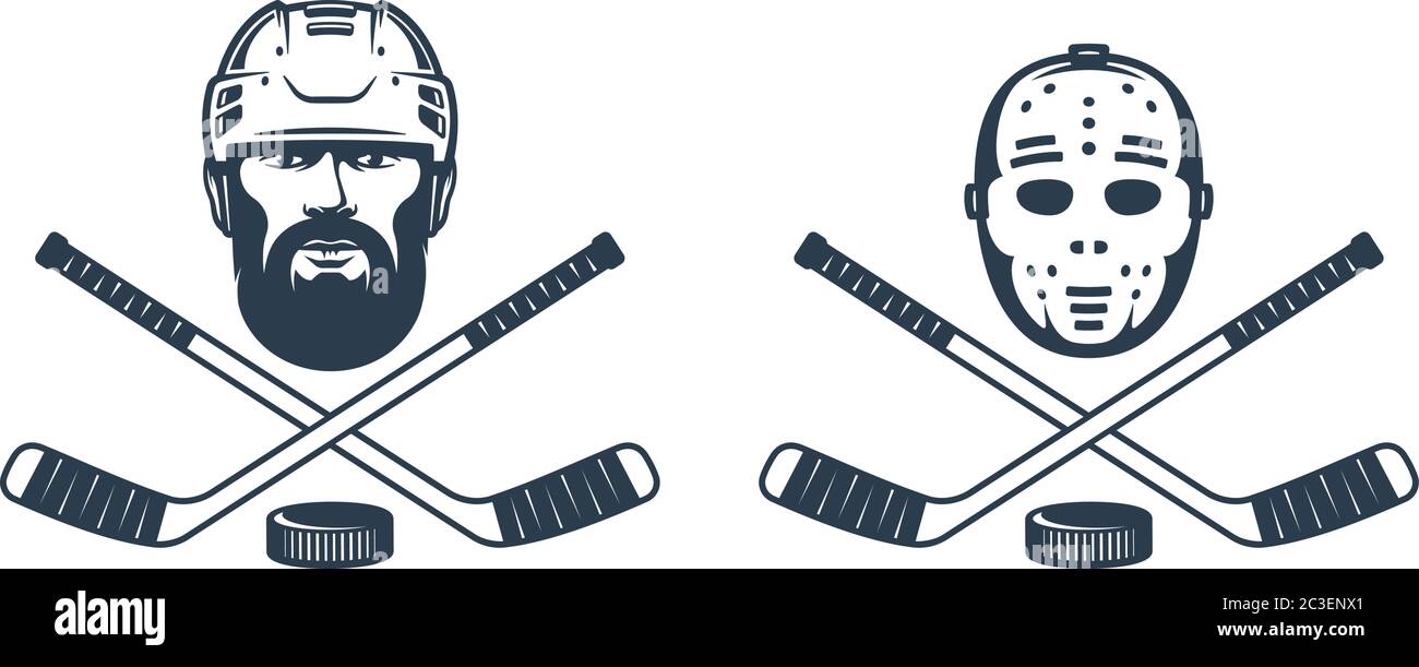 Hockey goalie mask logo with crossed sticks Stock Vector Image & Art ...