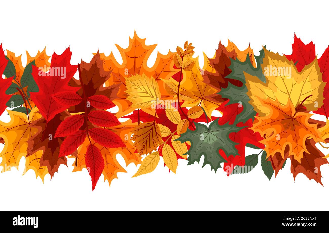 Autumn Seamless Border with Falling Autumn Leaves. Vector Illustration ...