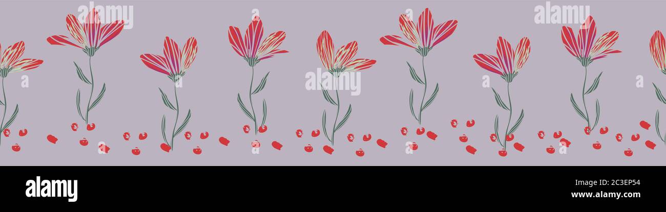row of flowers with stems border print vector Stock Vector Image & Art ...