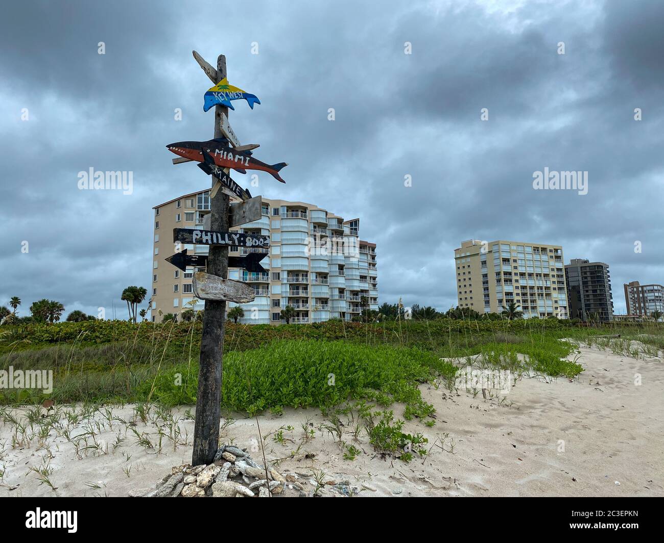 Ft. Pierce, FL/USA-6/4/20: A city directional sign at a beach showing ...