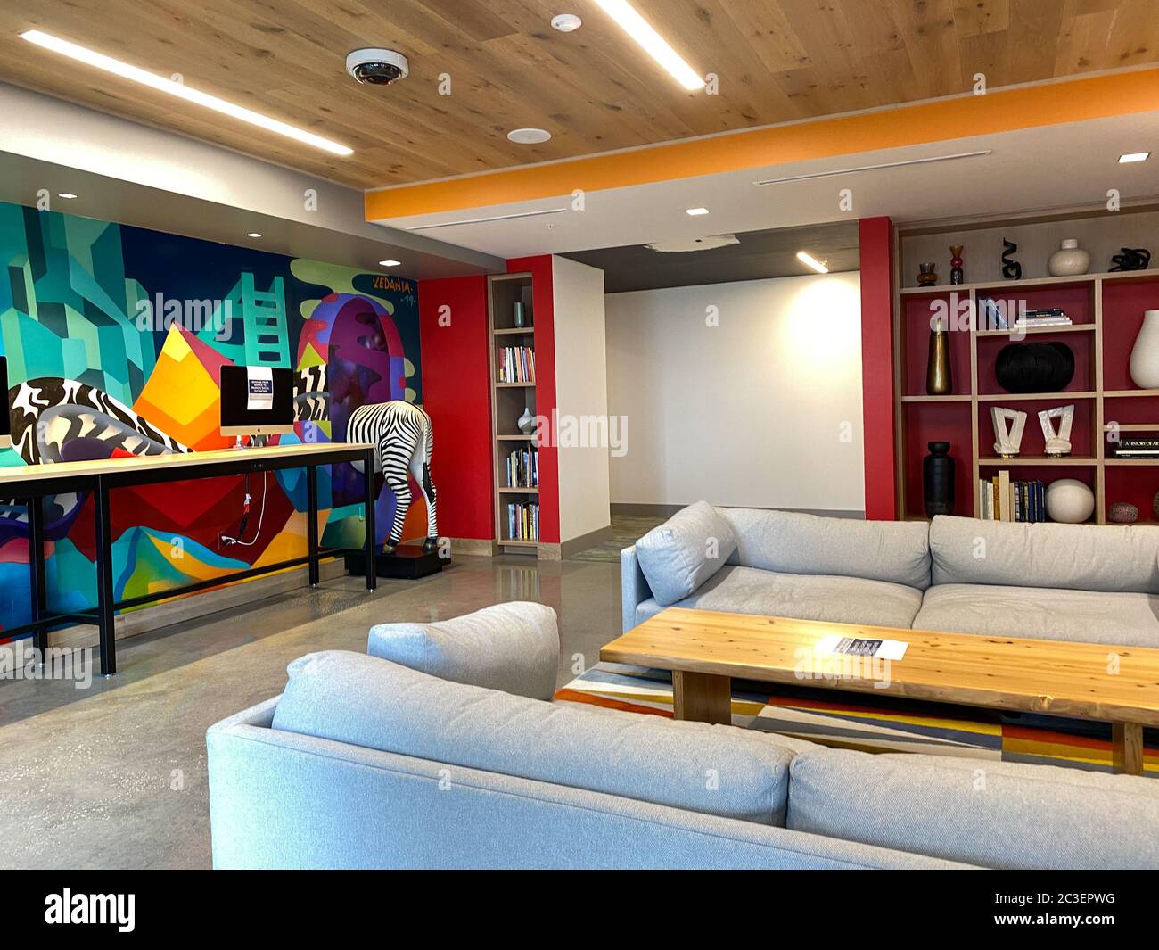 Modern empty building building and seating property hi-res stock ...