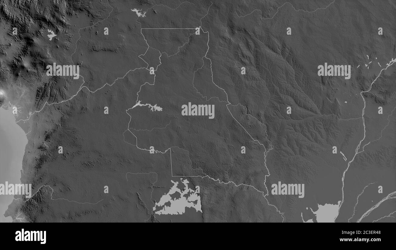 Est, region of Cameroon. Grayscaled map with lakes and rivers. Shape ...
