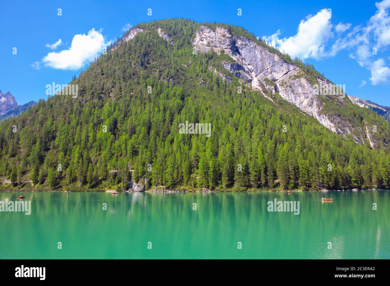 The most beautiful lake in Italy, Braies Natural Park Stock Photo - Alamy