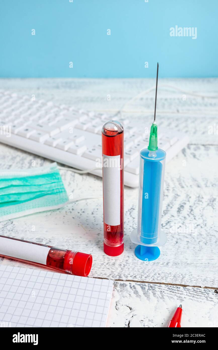 Extracted Blood Sample Vial With Medical Accessories Ready For ...
