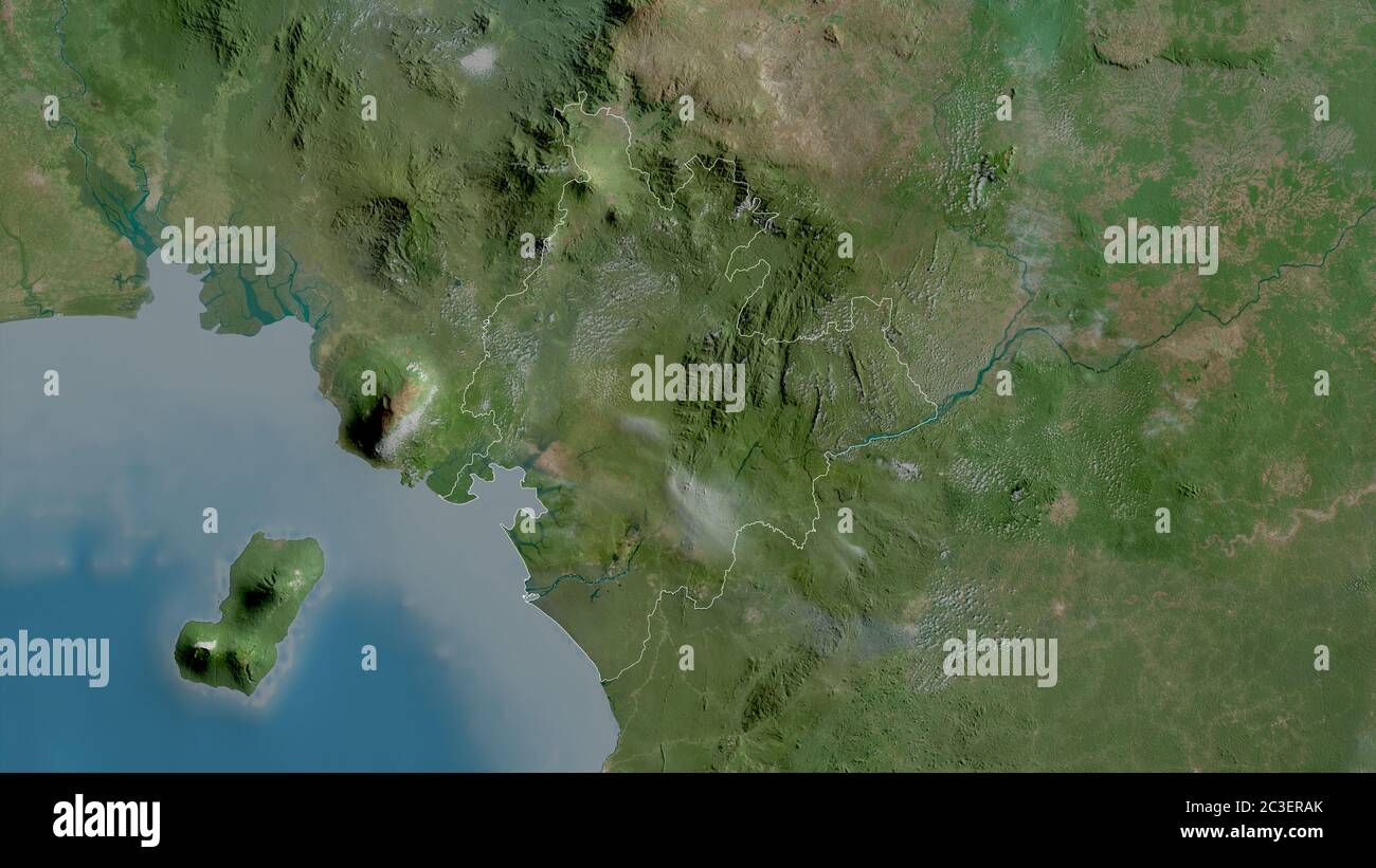 Littoral, region of Cameroon. Satellite imagery. Shape outlined against ...
