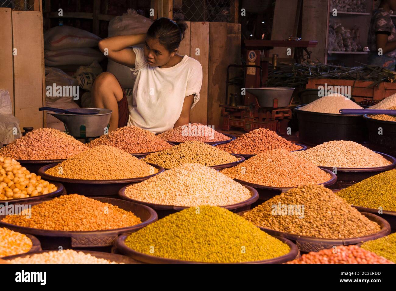 Different kinds of legumes and beans on local market Stock Photo - Alamy