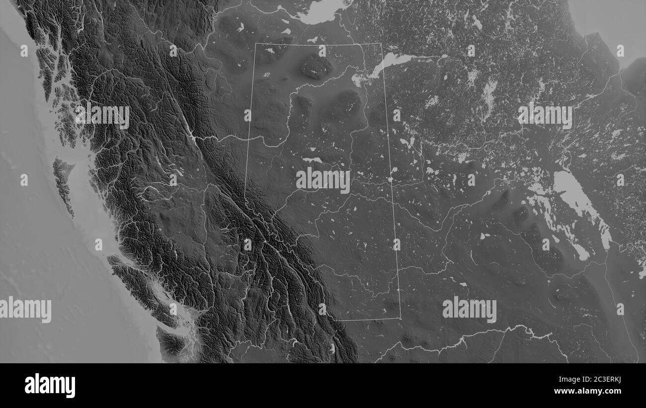 Alberta, province of Canada. Grayscaled map with lakes and rivers ...