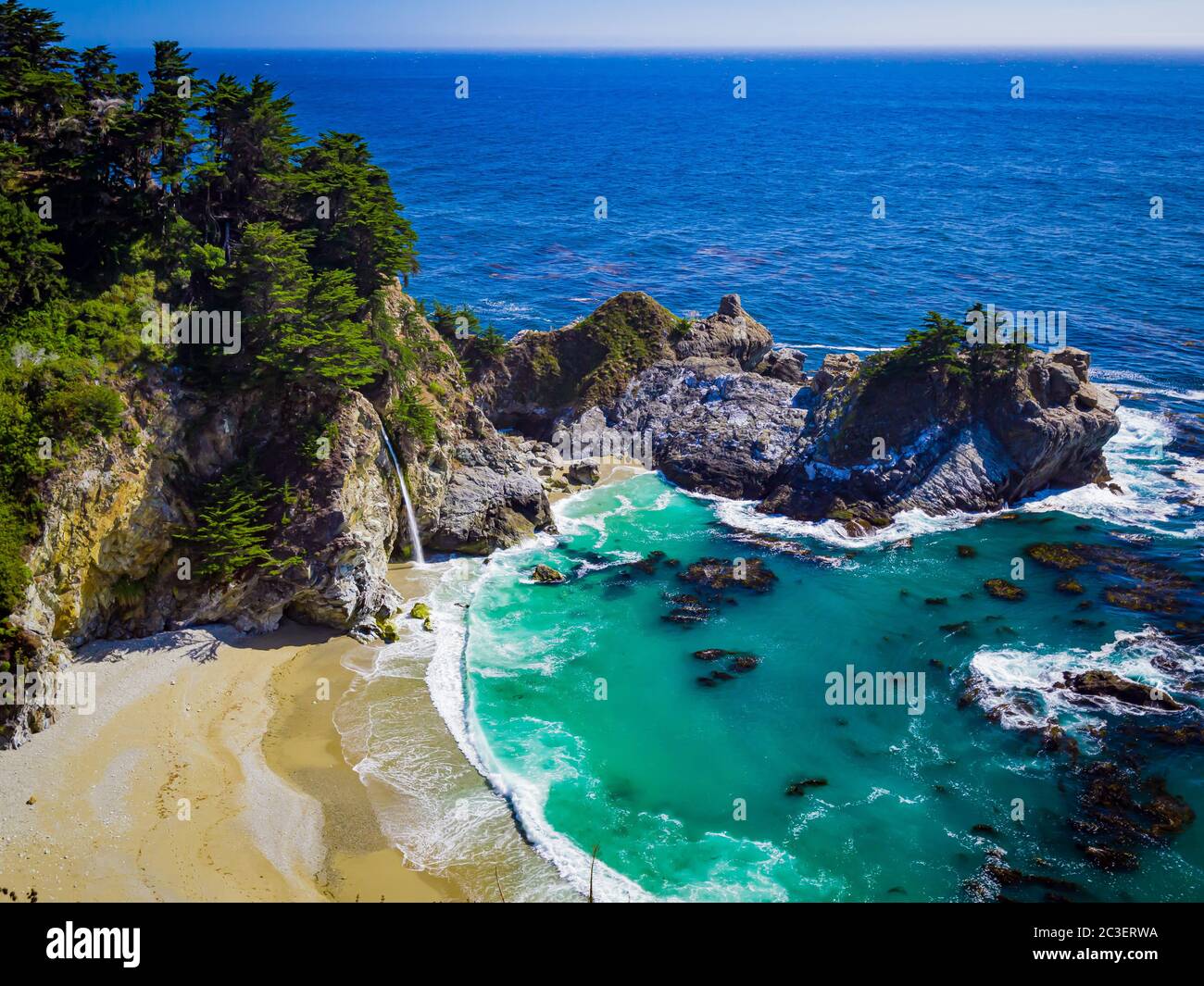 Aerial view of Water Fall McWay Falls Julia Pfeiffer Burns Park Big Sur ...