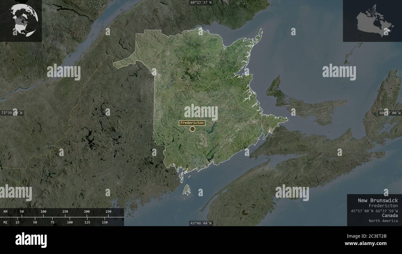 New Brunswick, province of Canada. Satellite imagery. Shape presented ...